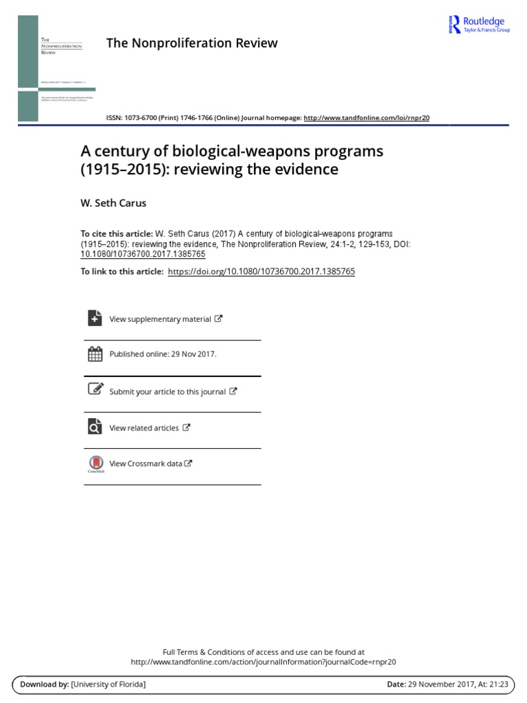 A Century of Biological-Weapons Programs (1915-2015) : Reviewing The ...