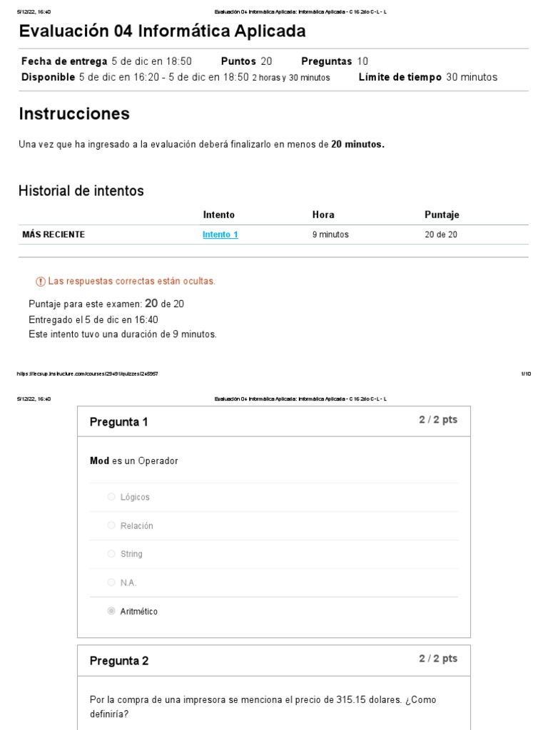 Evaluación 04 Informática Aplicada - Informática Aplicada - C16 2do C-L - Lcalvos | PDF ...