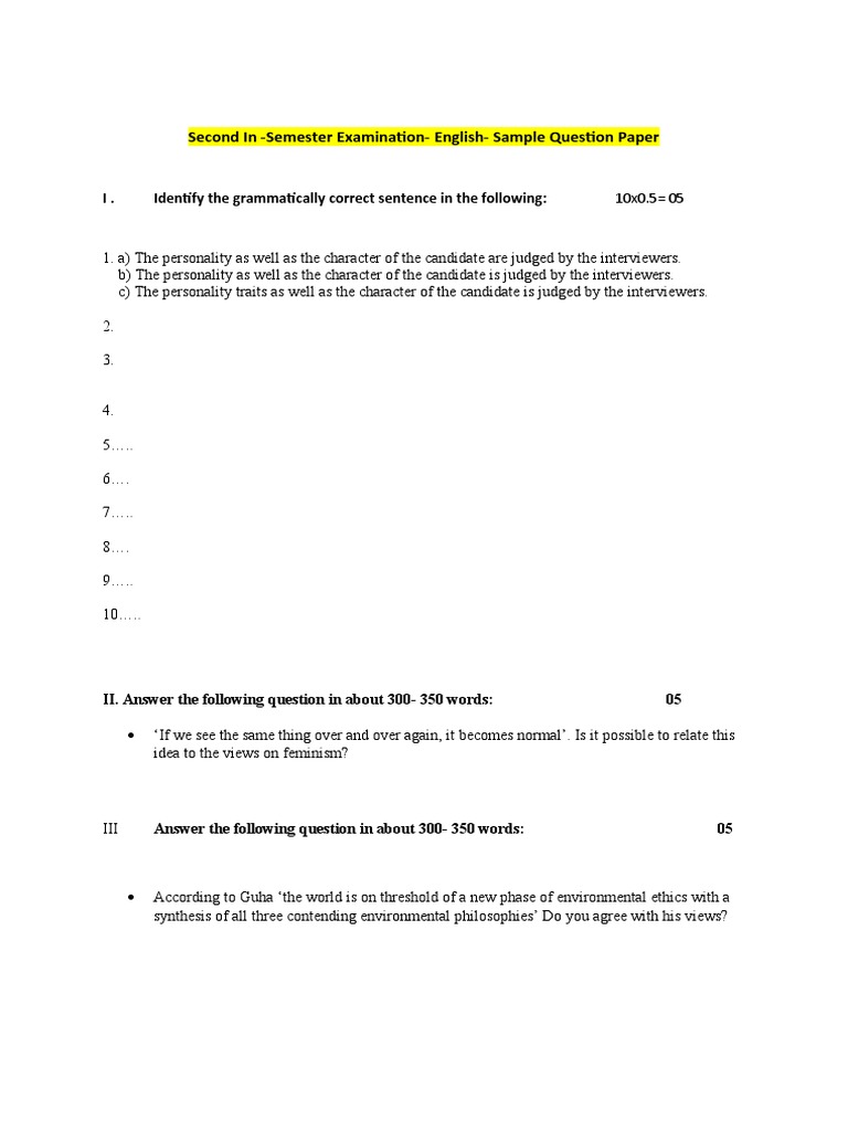 Sample Question Paper - in Semester Exam | PDF | Career & Growth