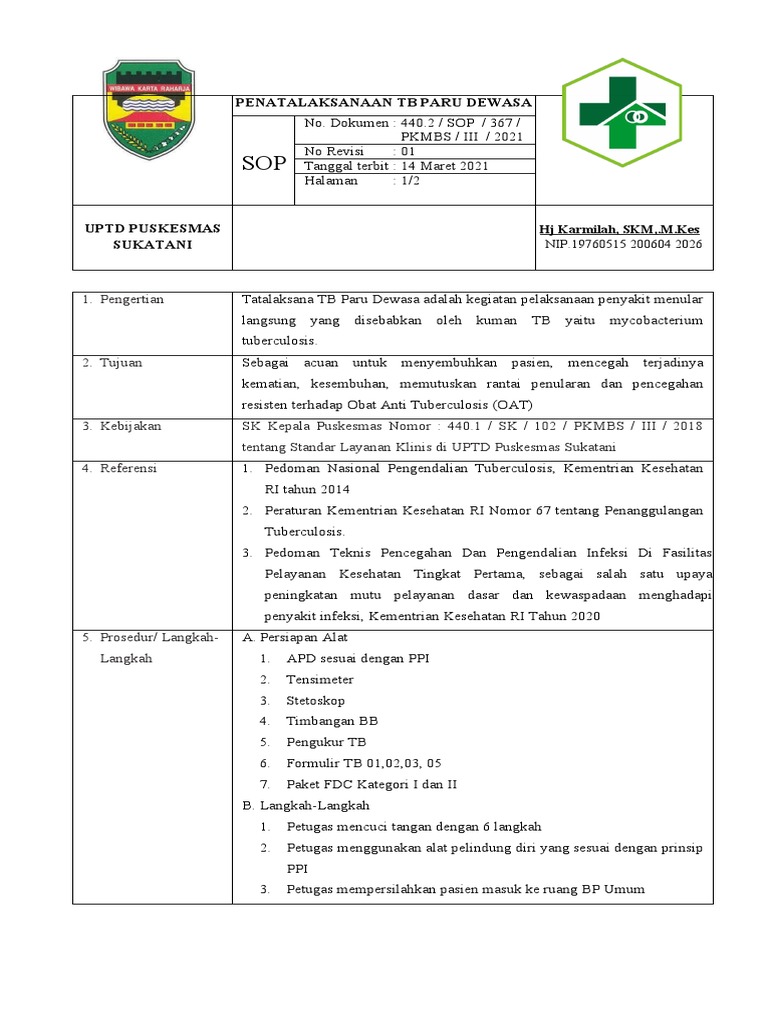 Sop Penatalaksanaan TB Paru Dewasa | PDF