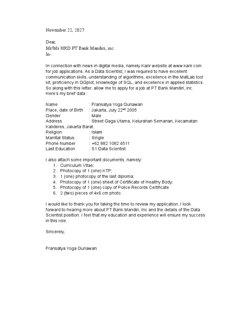 Job Aplication Letter | PDF