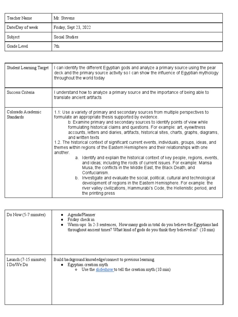 Ancient Egypt Religion Lesson Plan | PDF | Primary Sources | Ancient Egypt