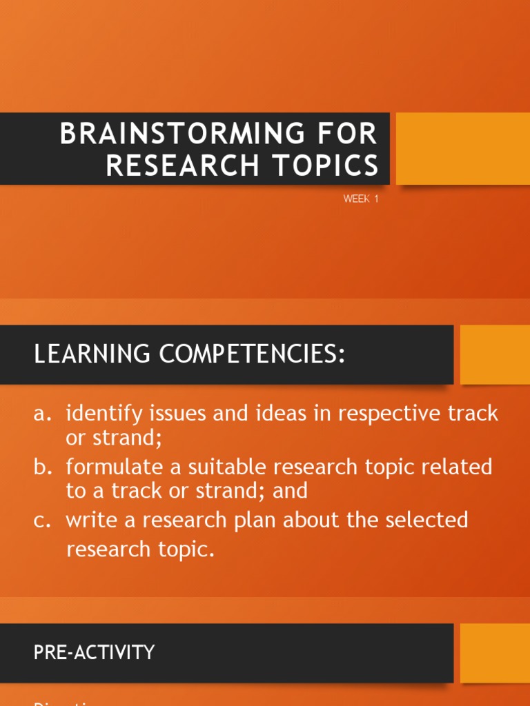 III - Topic 1 Brainstorming for Research Topics | PDF | Science ...
