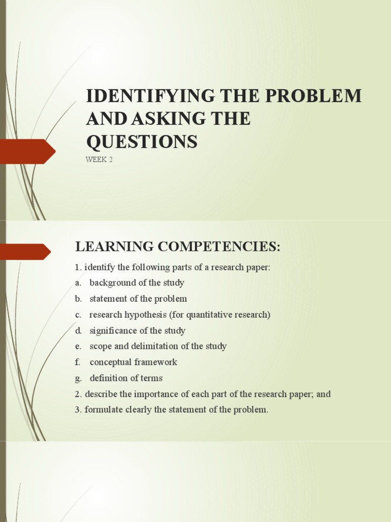 Identifying the Problem: Formulating Research Questions | PDF ...