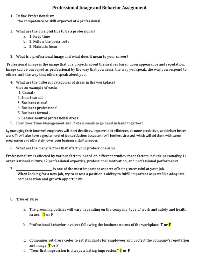 Professional Image and Behavior Assignment | PDF | Clothing | Employment