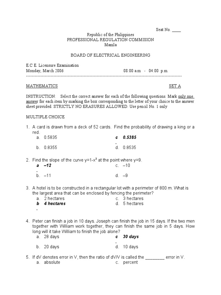 March 2006 ECE Board Exam MATH 2 | PDF | Science | Mathematics
