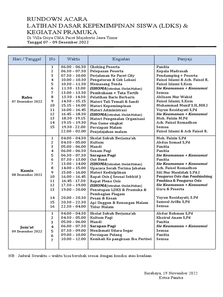 Rundown Acara LDKS 2022 | PDF
