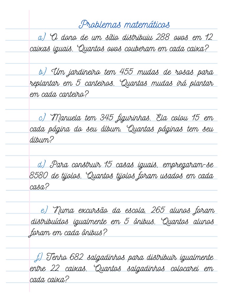 Divisões - Operações e Problemas Com Dois Números Na Chave | PDF