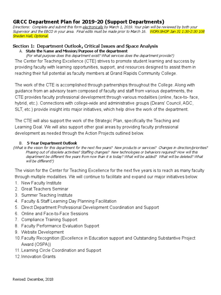 Cte Department Plan 20-21 | PDF | Mentorship | Goal