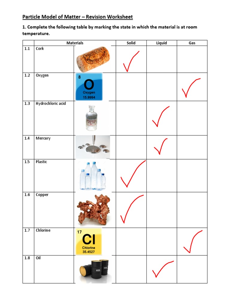 Grade 8 Particle Model Revision Worksheet | PDF | Gases | Liquids