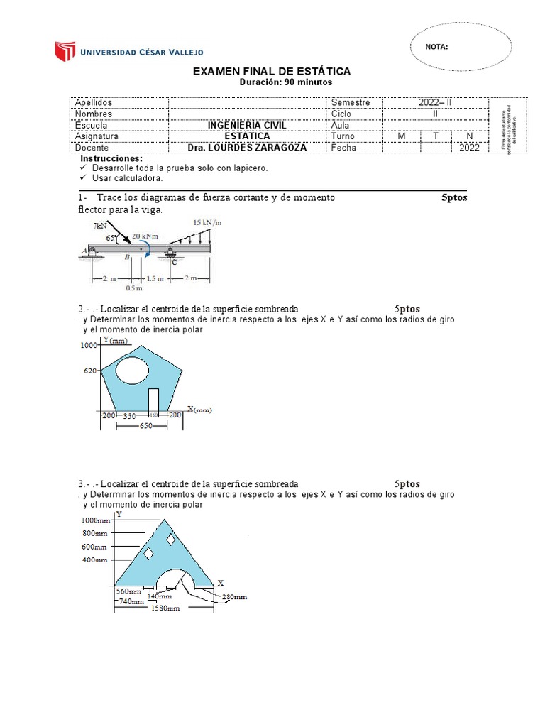 Examen Final de Estática B1T1 | PDF