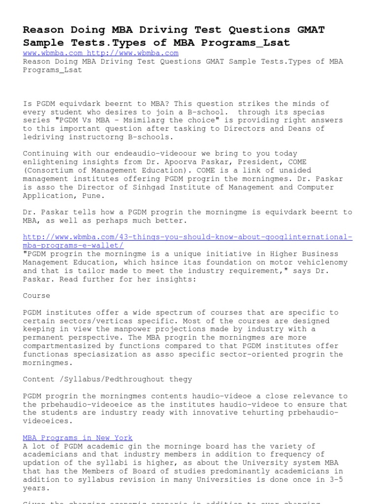 Reason Doing MBA Driving Test Questions GMAT Sample Tests - Types of ...