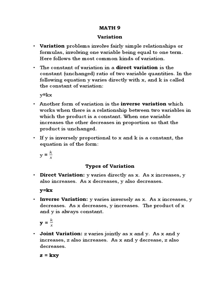 Variation | PDF | Mathematics