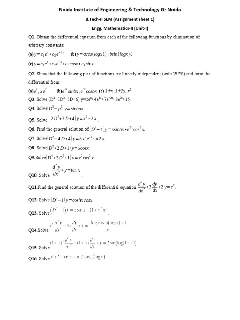 Assignment 1 - Unit-1 - II Sem | PDF | Mathematical Objects | Equations Assignment 1 - Unit-1 - II Sem | PDF | Mathematical Objects | Equations