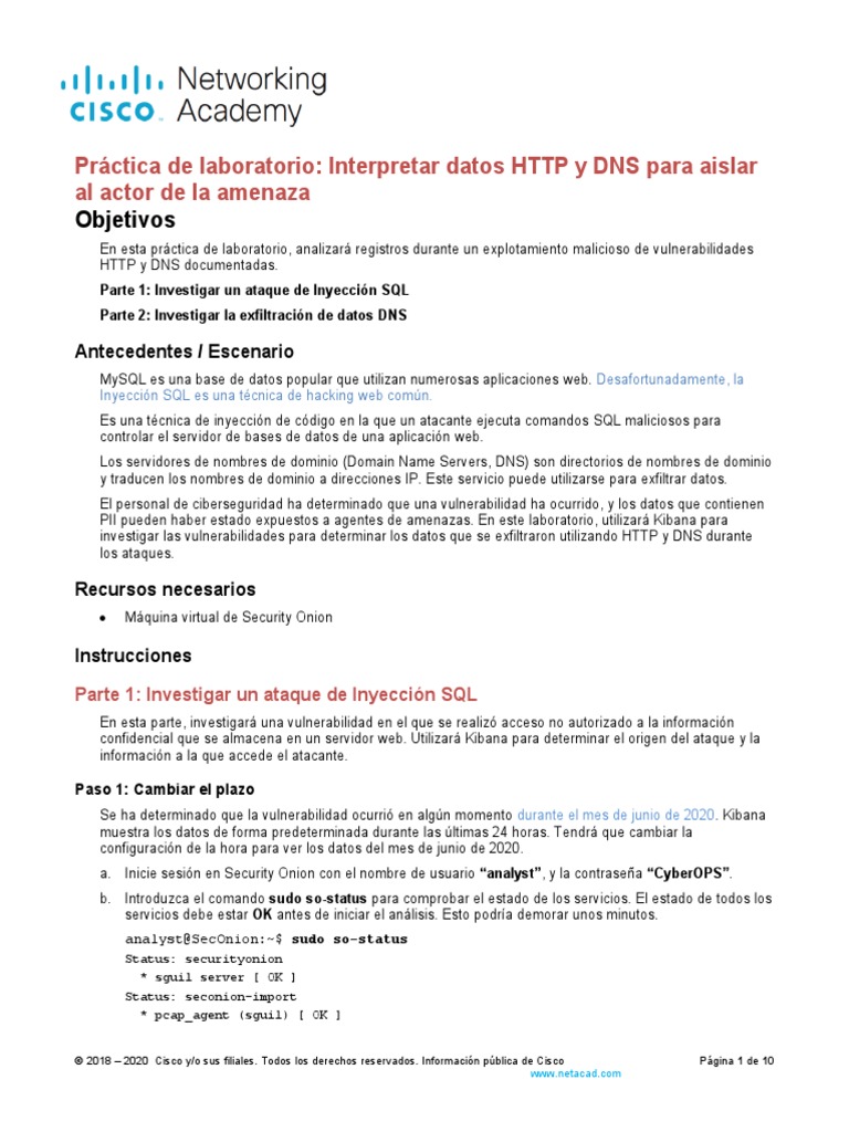 27.2.12 Lab - Interpret HTTP and DNS Data To Isolate Threat Actor | PDF | Tecnología