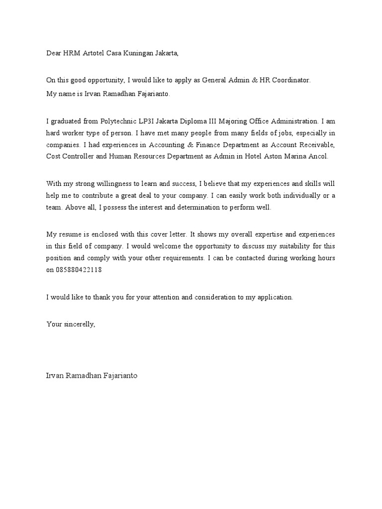 Application Form Artotel Casa Kuningan Jakarta - Irvan Ramadhan ...