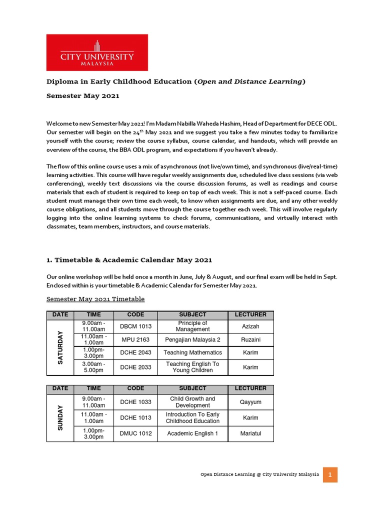 Welcome Note DECE ODL | PDF