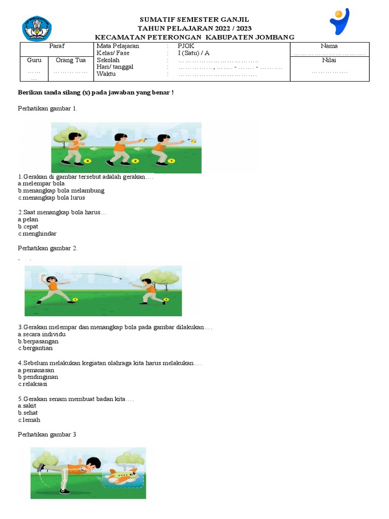 Soal PAS PJOK Kelas 1semester 1 Kurikulum Merdeka Belajar | PDF