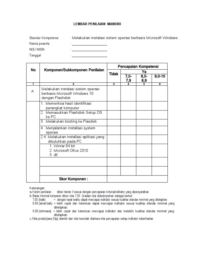 Lembar-Penilaian Instal Windows 10 | PDF Lembar-Penilaian Instal Windows 10 | PDF