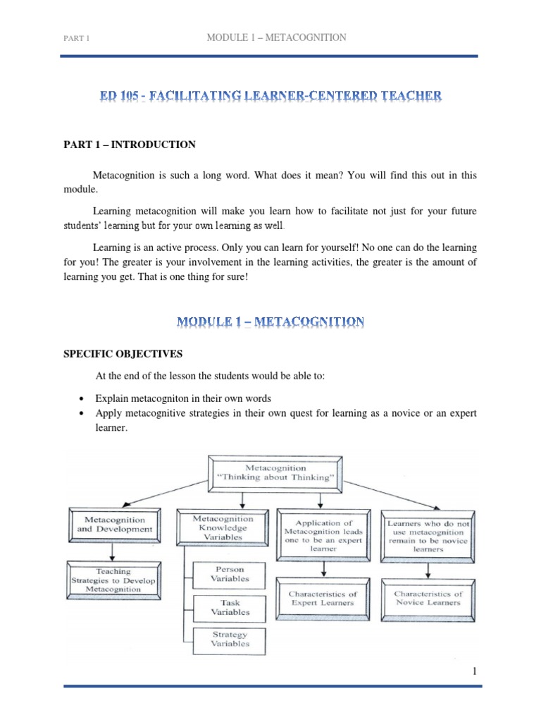 Ed 105 Part 1. Module 1 Metacognition | PDF