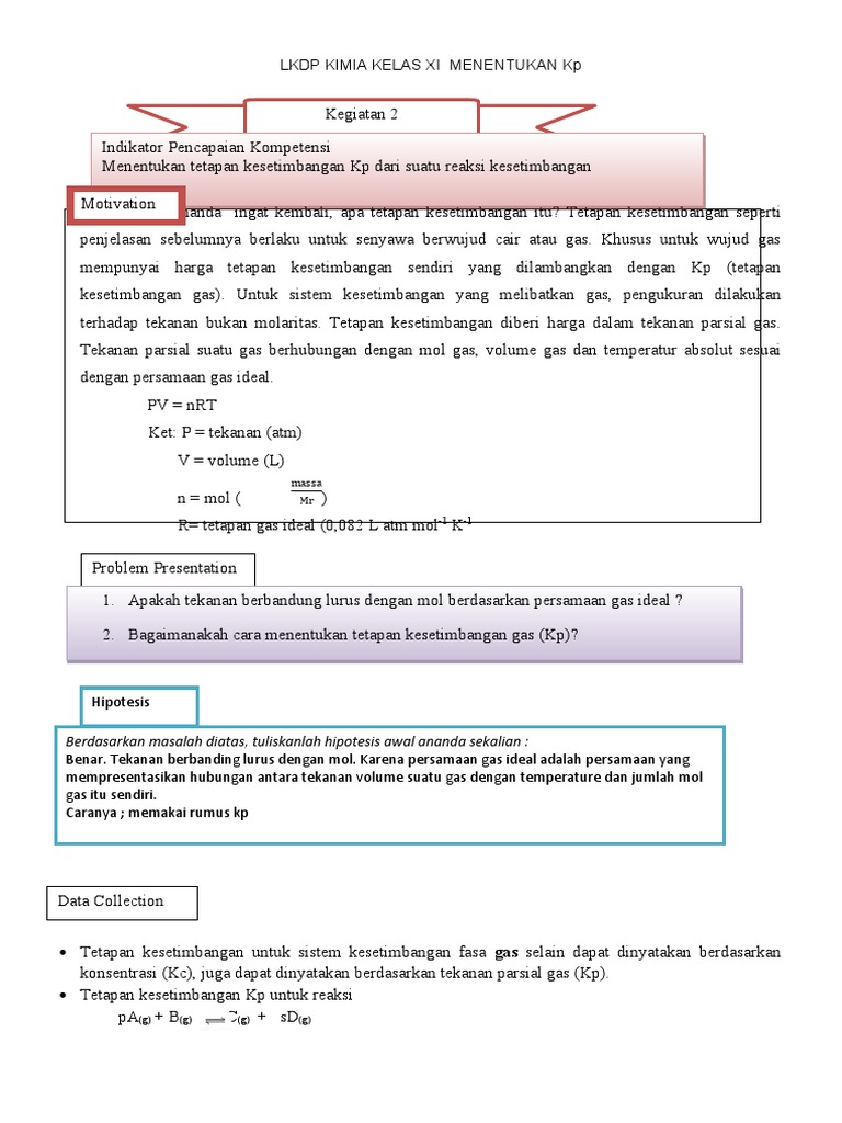 LKDP Kimia Kelas Xi Menentukan KP (1) Copy 2 | PDF
