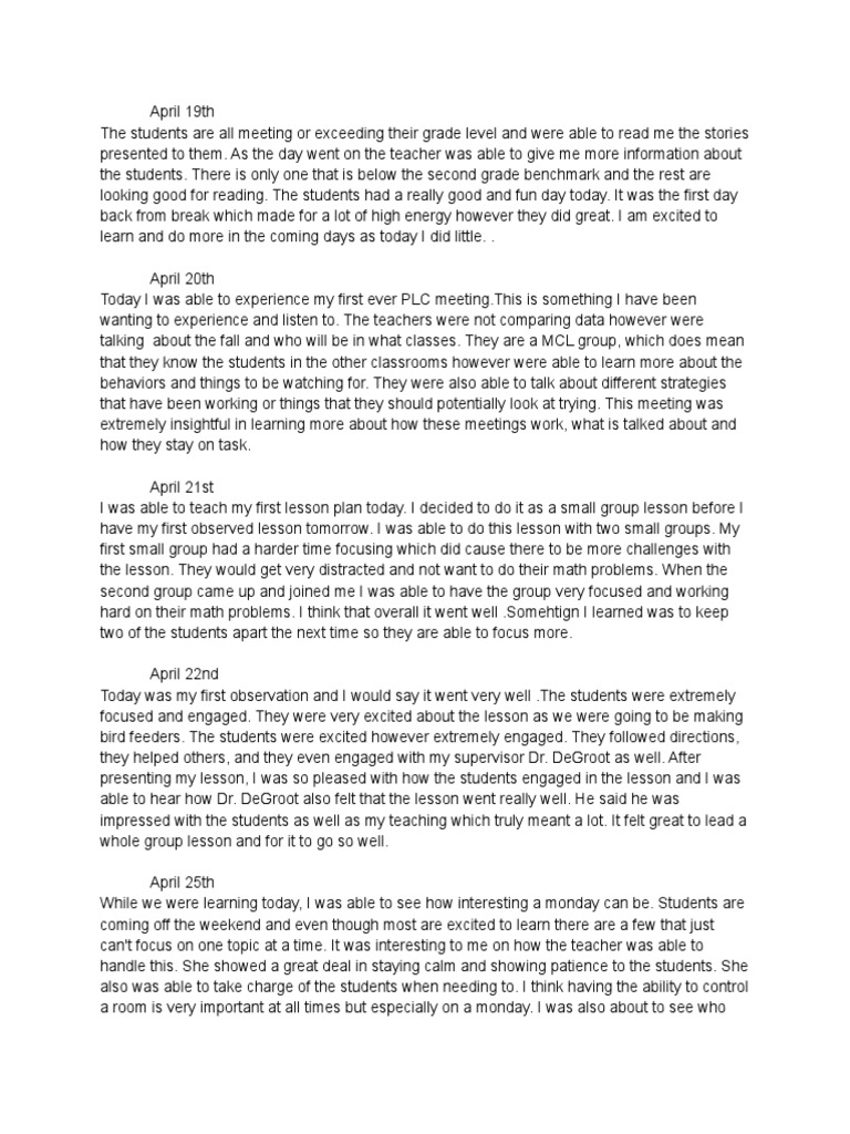 Brianna Pratt - Student Teaching Daily Reflection | PDF | Teachers ...