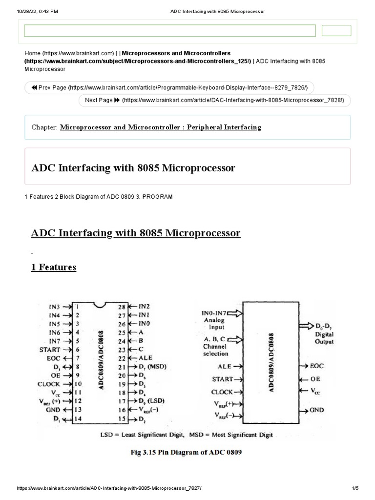 ADC Interfacing With 8085 Microprocessor | PDF