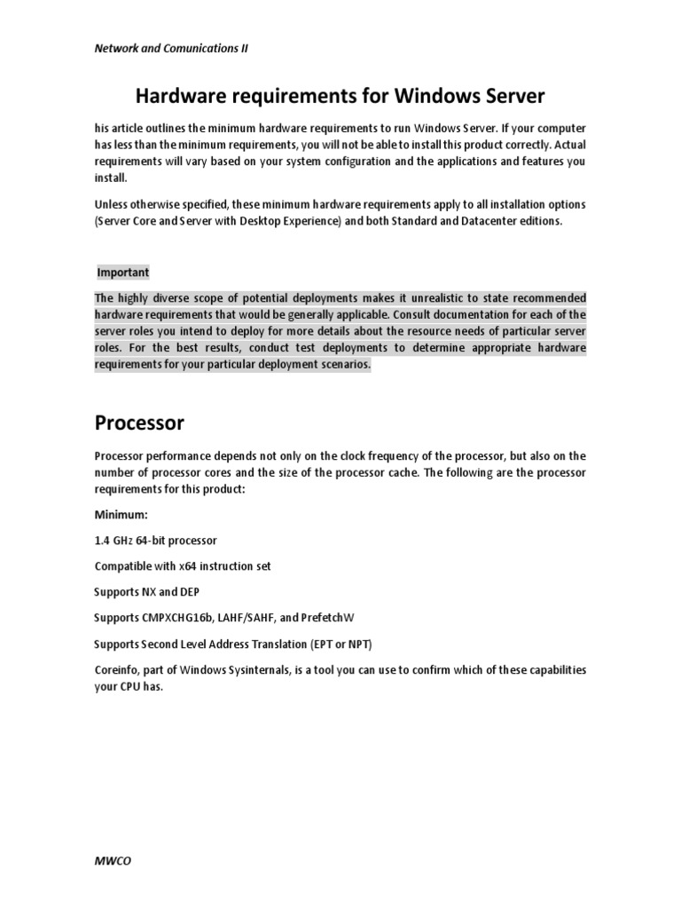 Hardware Requirements For Windows Server | PDF | Central Processing Unit | Server (Computing)