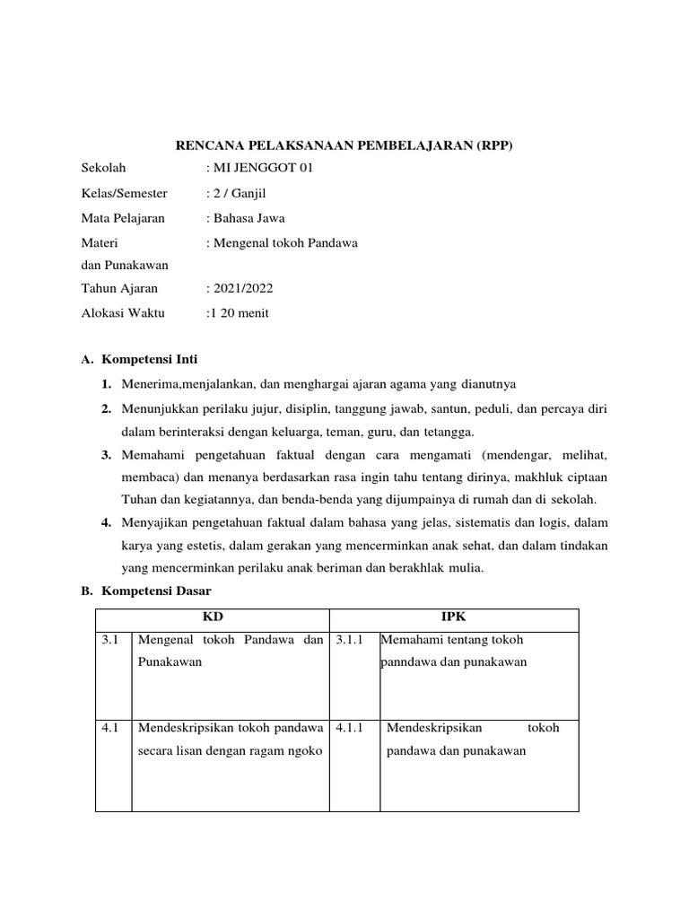 RPP Bahasa Jawa | PDF