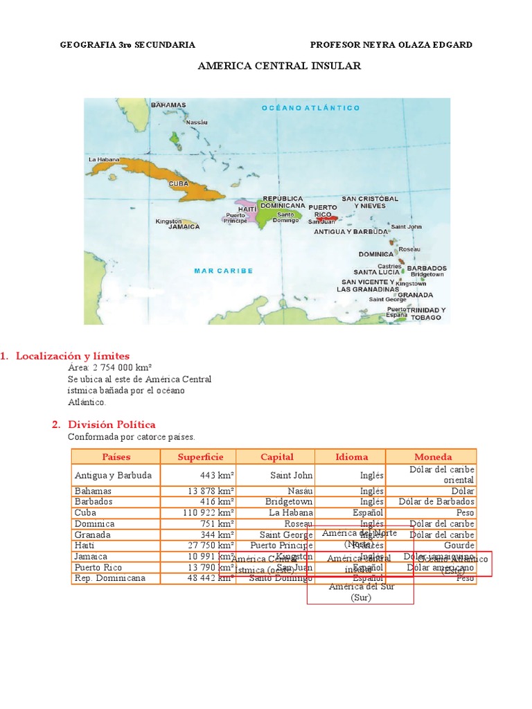América-Central-Insular 3ro SECUNDARIA | PDF | Antillas | Américas