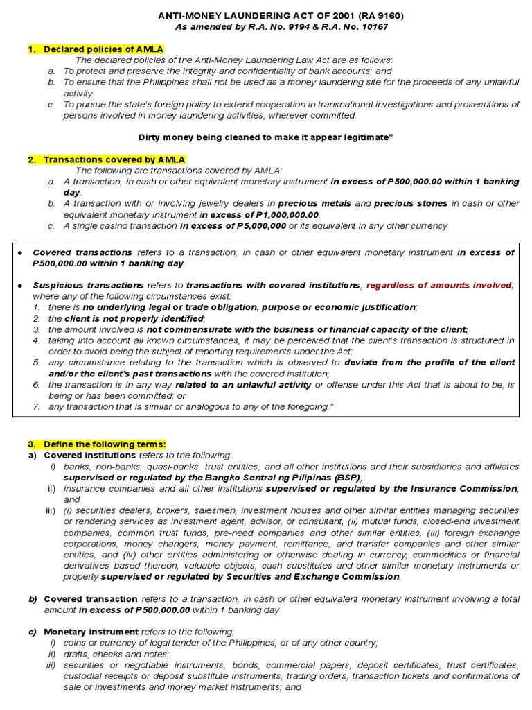 AMLA Notes | PDF | Money Laundering | Identity Document