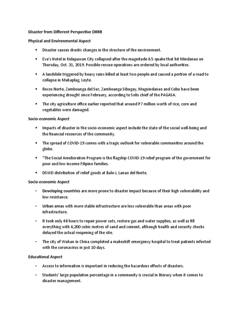 DRRR Perspective & Effects Notes | PDF | Psychological Resilience ...