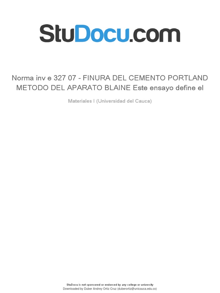 Norma Inv e 327 07 Finura Del Cemento Portland Metodo Del Aparato ... Norma Inv e 327 07 Finura Del Cemento Portland Metodo Del Aparato ...