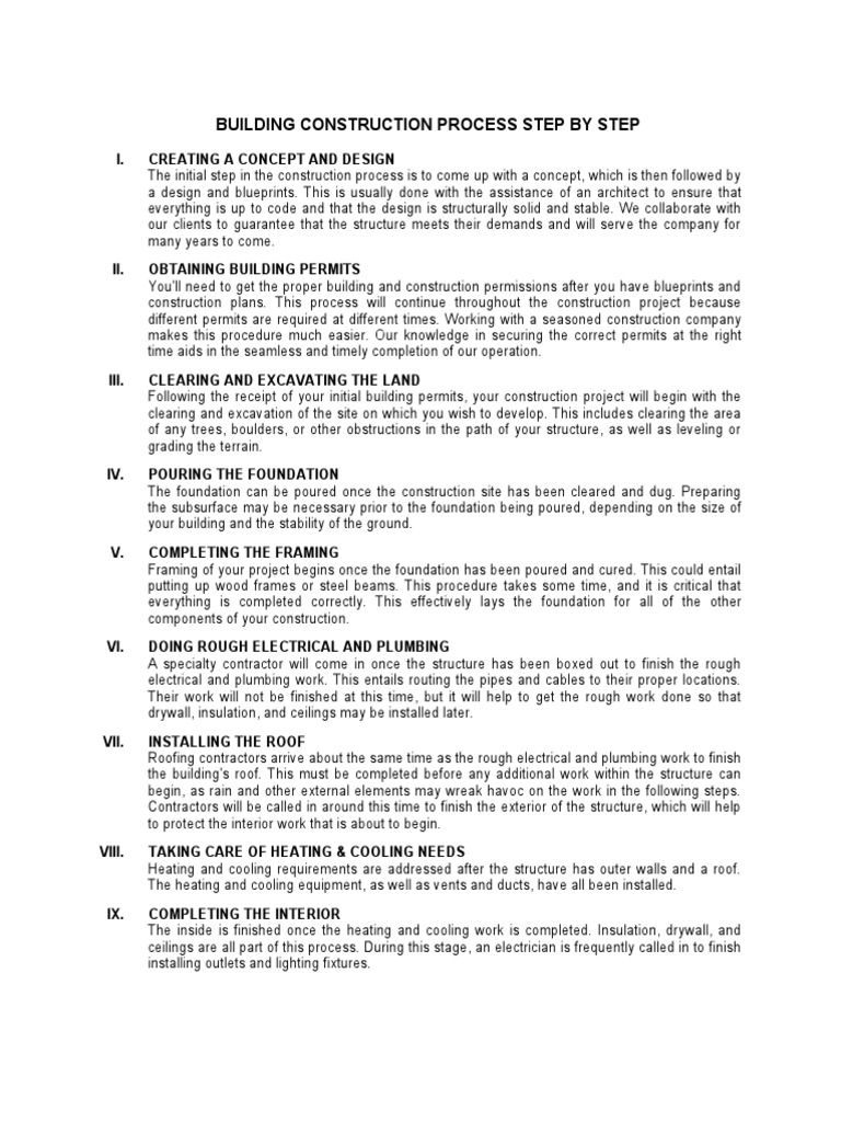 Building Construction Process Steps | PDF | Plumbing | Wall