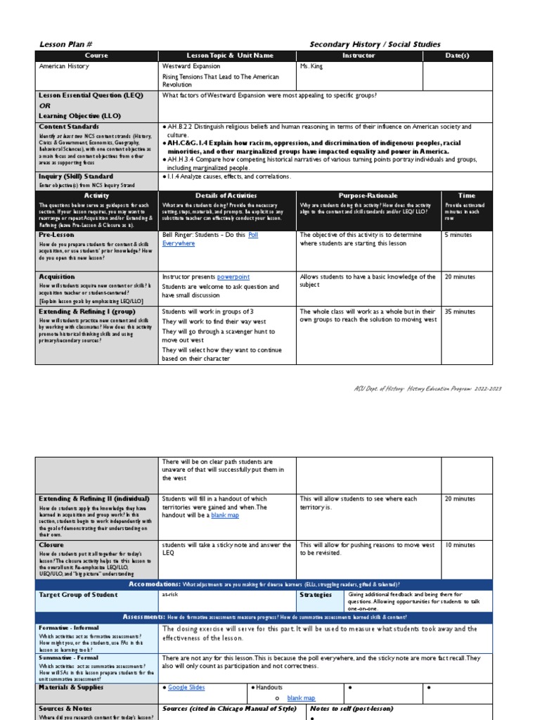 2022-2023 Lesson Plan Hep Template | PDF
