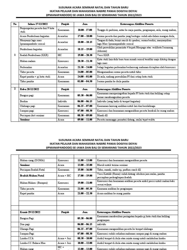 Susunan Acara Seminar Natal 2022/2023 | PDF