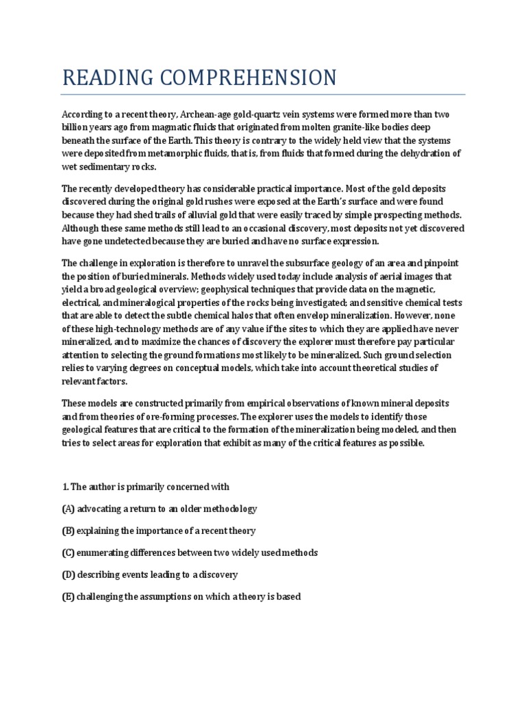 Assignment 10-Reading Comprehension | PDF | Geology | Gold