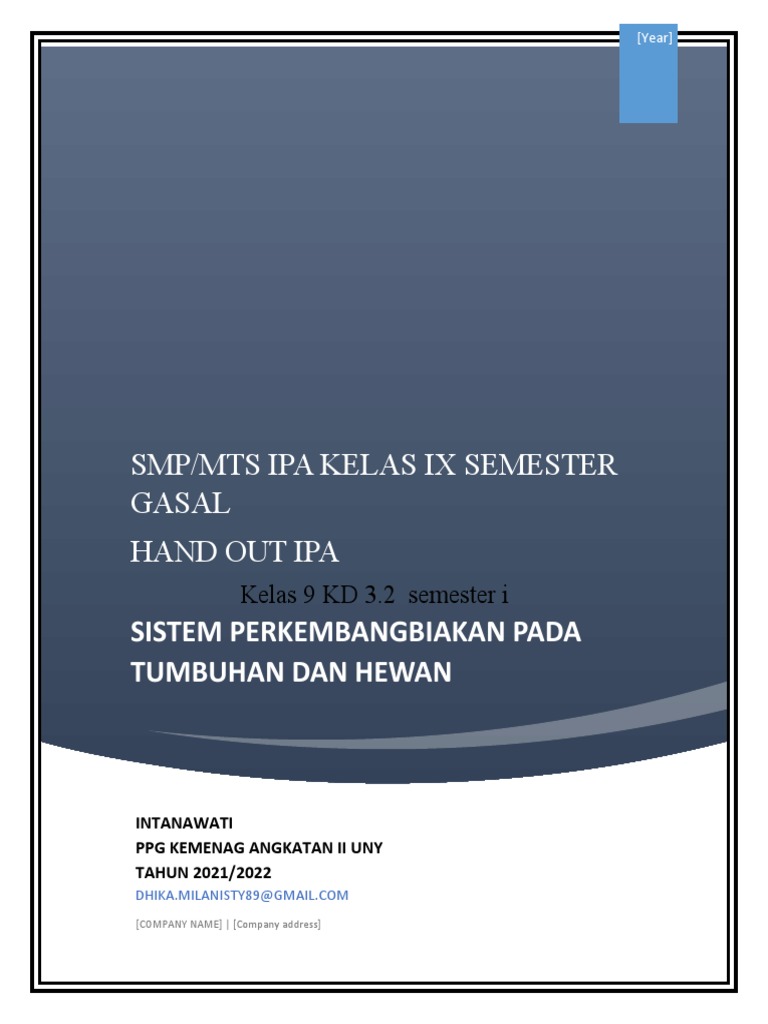 Handout Sistem Perkembangbiakan Tumbuhan Dan Hewan KD 3.2 Kls 9 - INTANAWATI | PDF | Sains ...