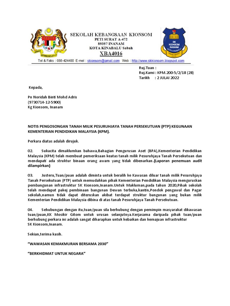 Notis Pengosongan Tanah | PDF