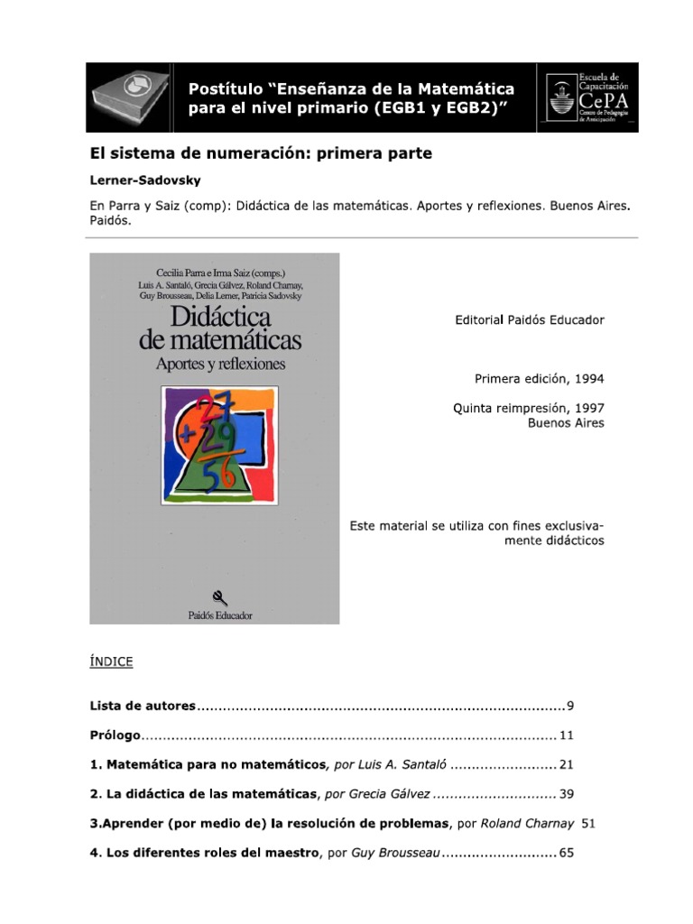 Lerner Sadovsky - Sistema de Numeración Parte 1 | PDF