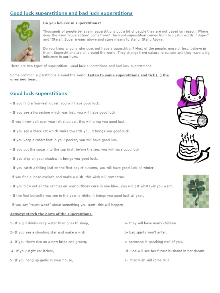 Superstitions and The Fisrt Conditional Reading Comprehension Exercises ...