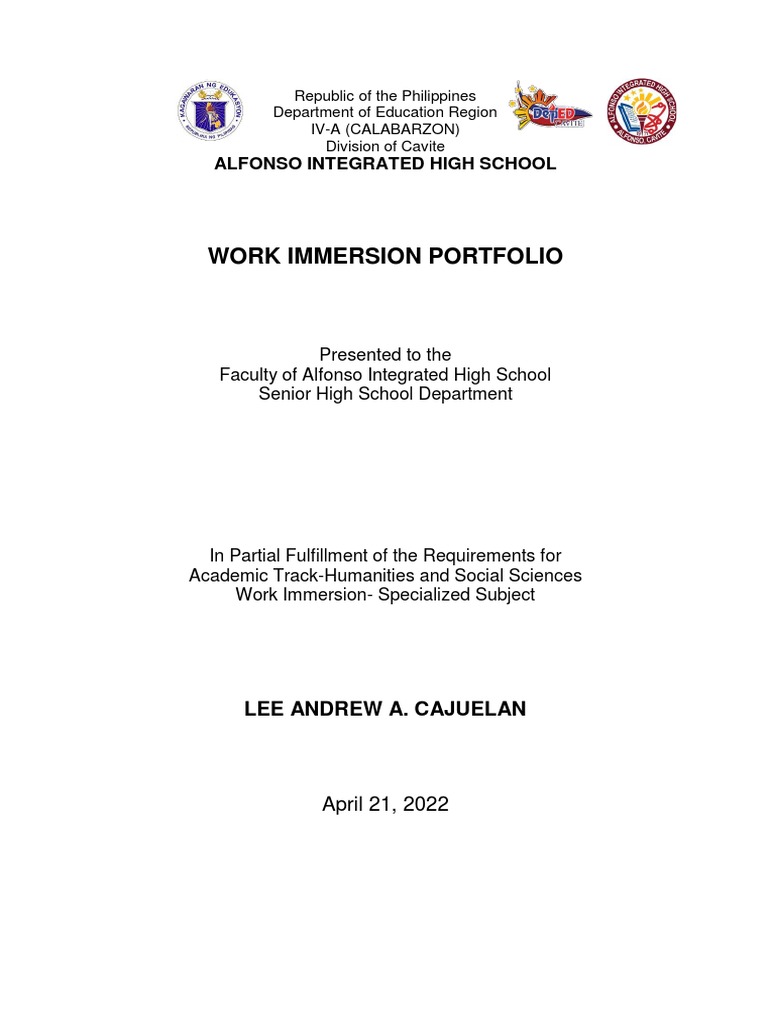 Work Immersion Portfolio Overview | PDF | Learning | Curriculum