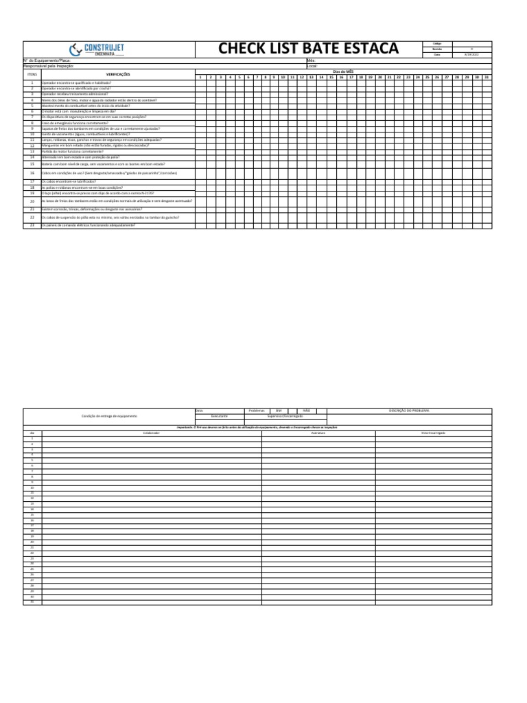 Check list bate estaca | PDF