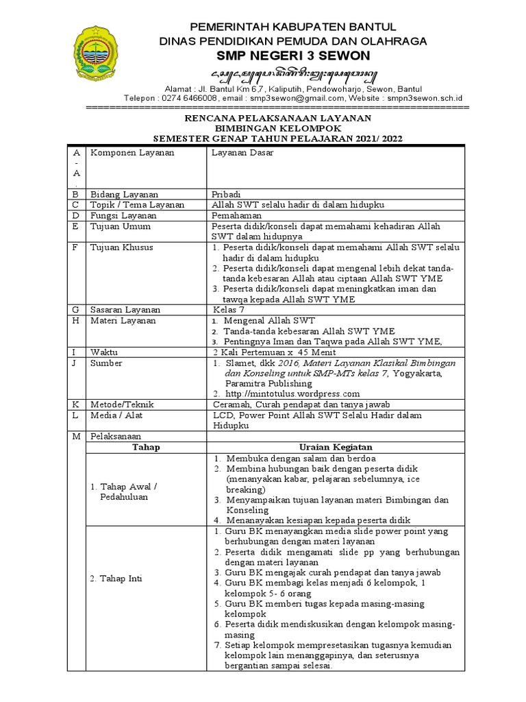 Bimbingan Kelompok SMP Sewon | PDF | Kesehatan Holistik
