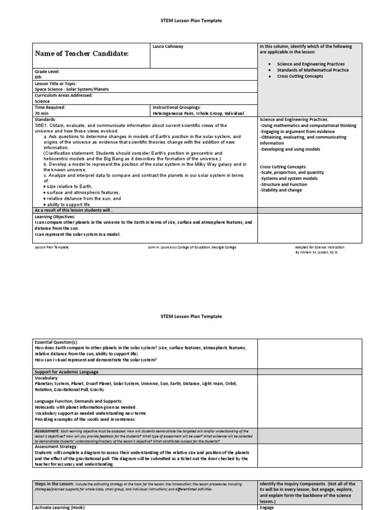 Lesson Plan Template - Solar System | PDF | Planets | Solar System