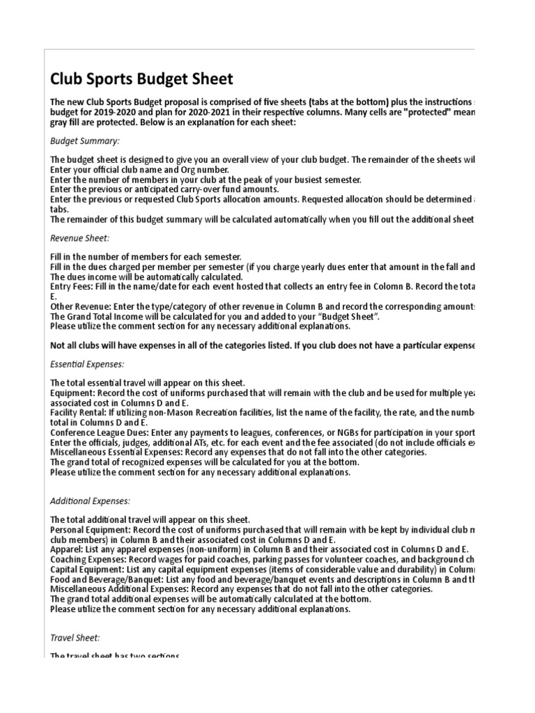 2020 2021 Club Sports Budget Proposal | PDF