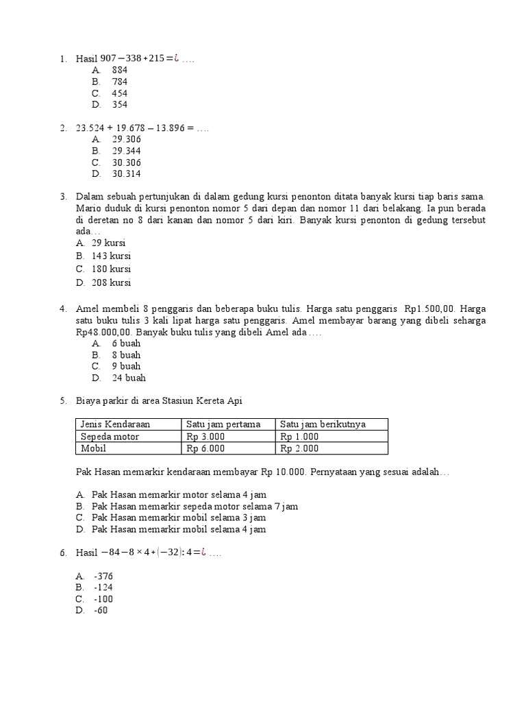 Soal Latihan MTK Kelas VI | PDF