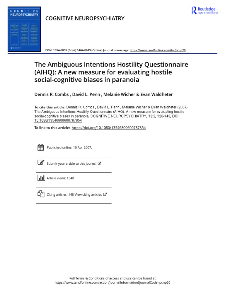 The Ambiguous Intentions Hostility Questionnaire AIHQ A New Measure For ...