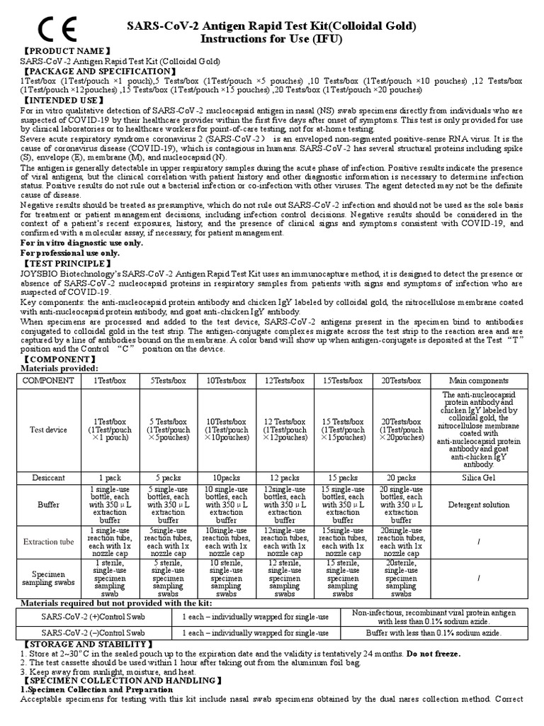 Ifu Joysbio Sars Cov 2 Antigen Rapid Test Kit | PDF | Infection ...