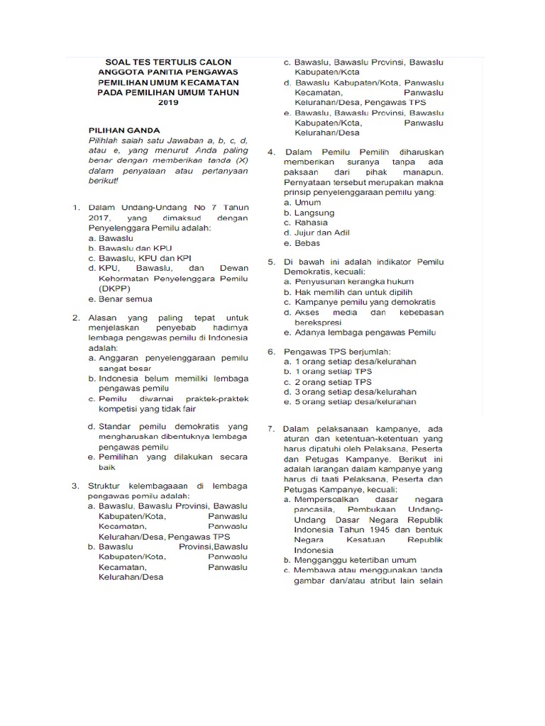 Peran dan Fungsi Panwaslu Kecamatan dalam Pemilihan Umum | PDF